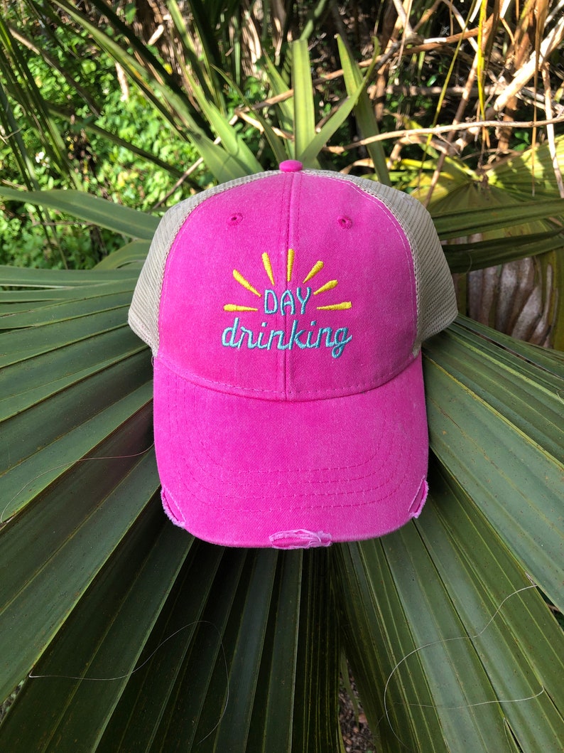 Day Drinking Hat Embroidered Trucker Hat Coral Trucker | Etsy