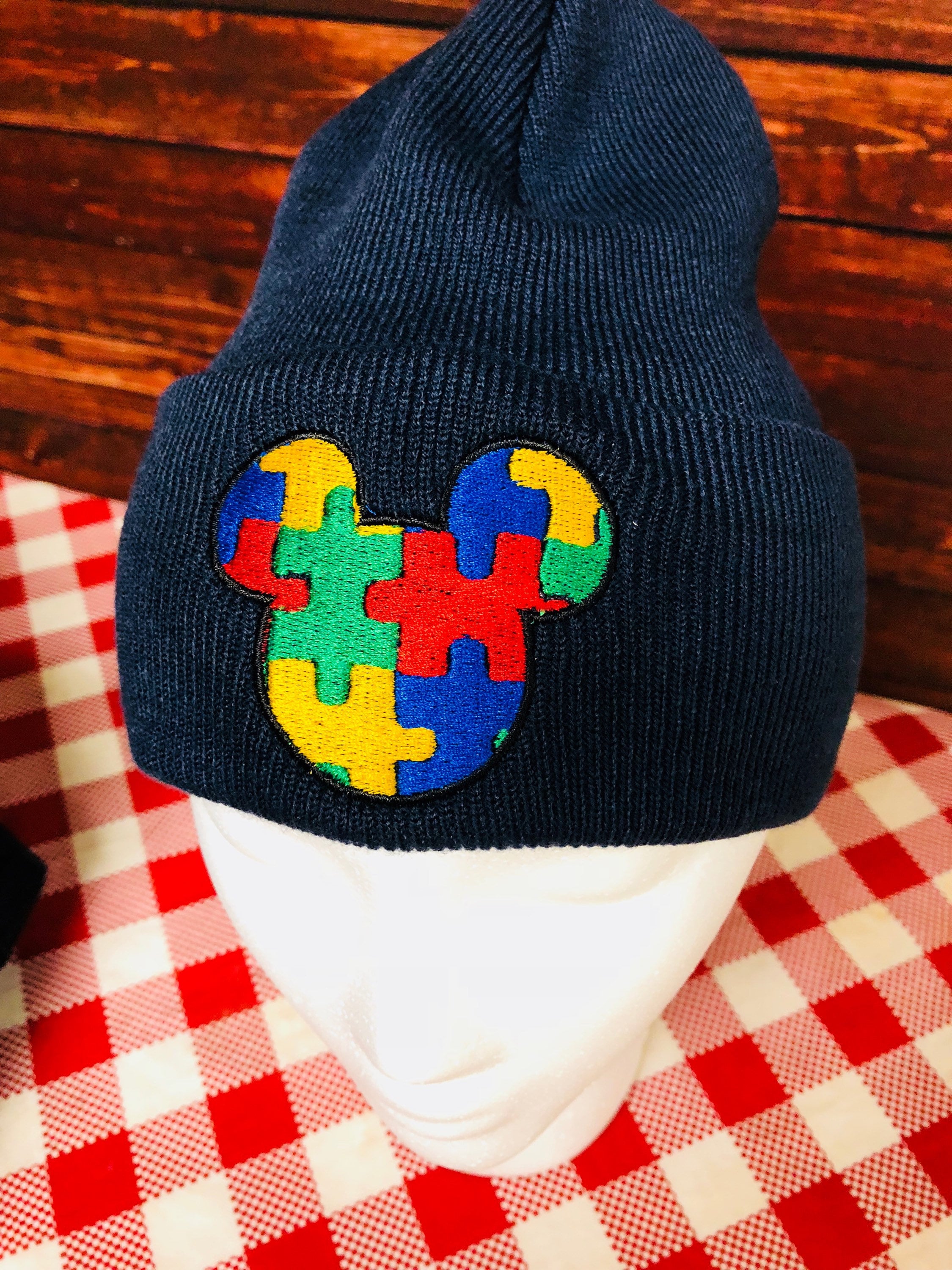 Autism Awareness Hat Puzzle Mickey Ears Autism Beanie - Etsy