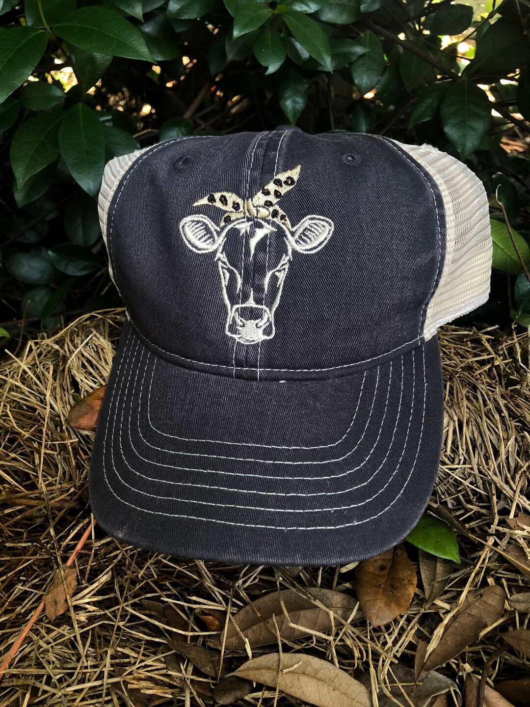 Cow Head Leopard Bandana Hat, Heifer Hat, Denim Trucker Hat, Country ...