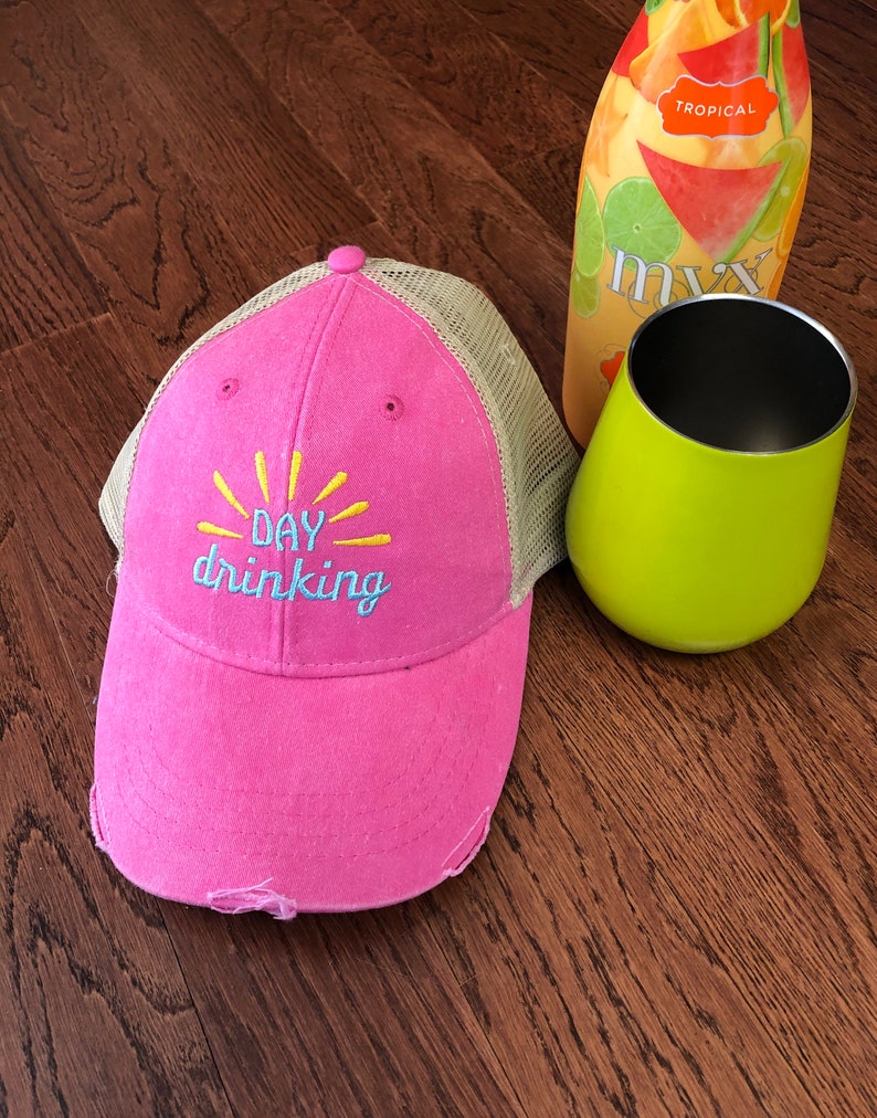 Day Drinking Hat Embroidered Trucker Hat Coral Trucker | Etsy