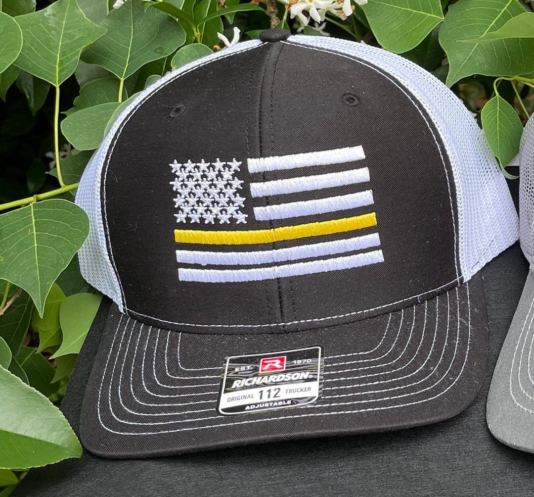 Dispatcher Flag Hat, Thin Gold Line, Heart Flag, Embroidered Trucker ...