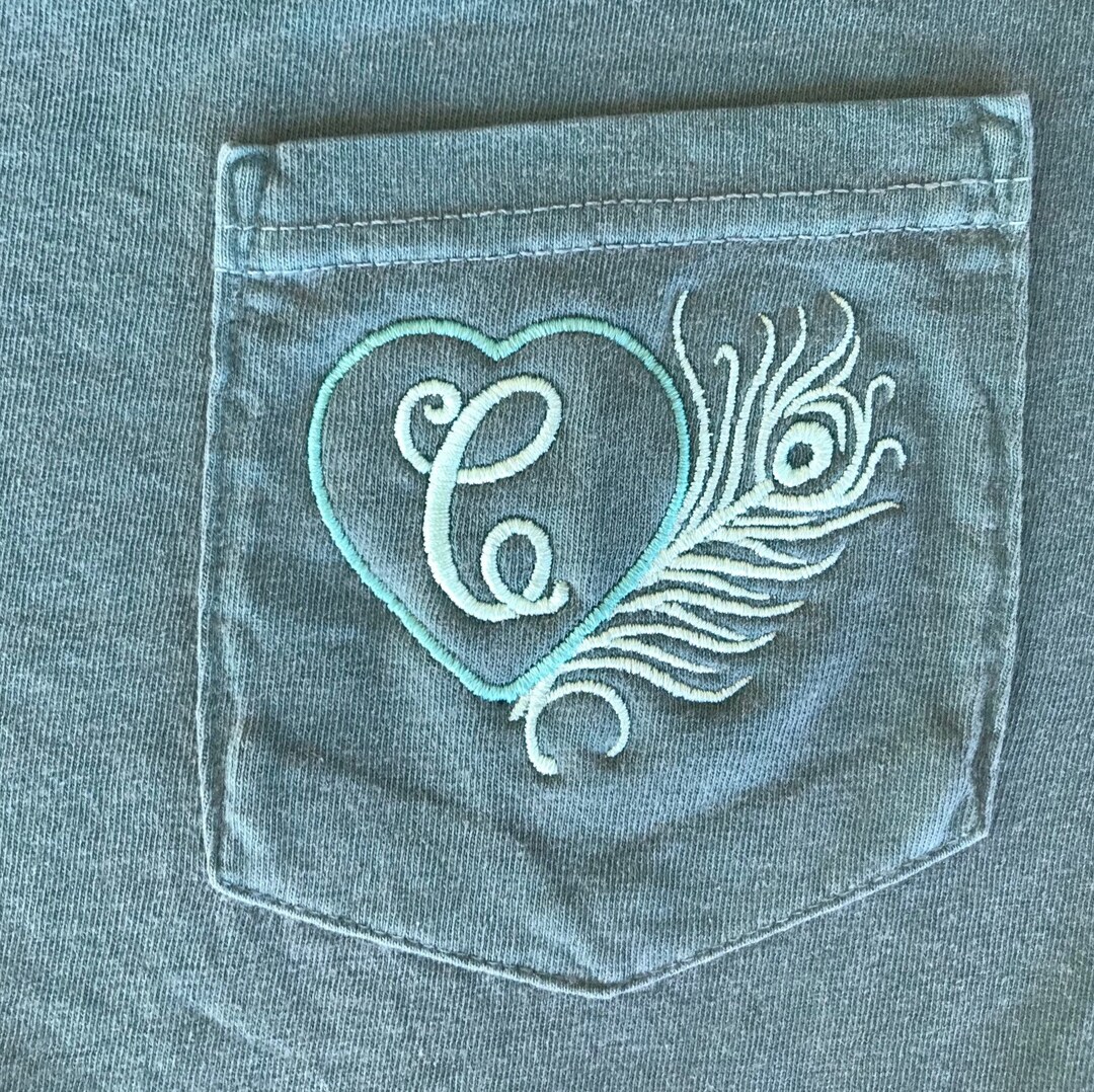 Peacock Feather Monogram, Heart Monogram,ombre Feather, SHORT Sleeve ...