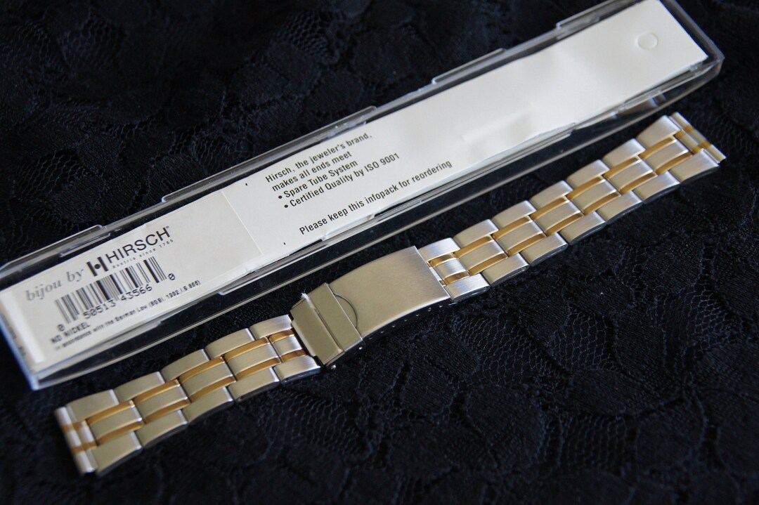 NOS Stainless Steel Watch Strap Two-tone Folding Clasp With HIRSCH ...