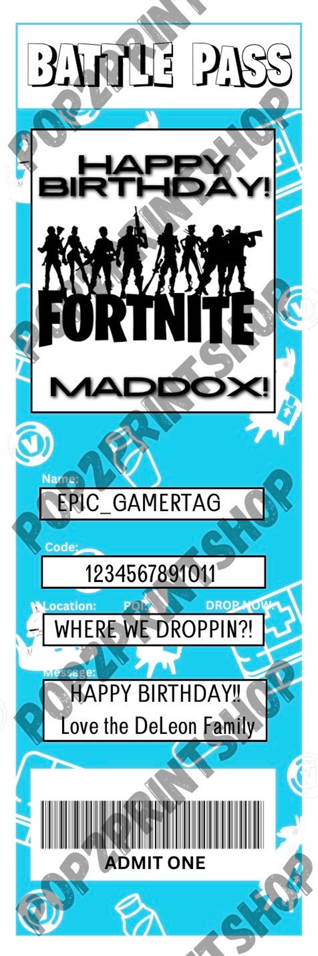 Fort Gaming Battle Royale Fnite Vbux Ticket Party Favor Gift Bag ...