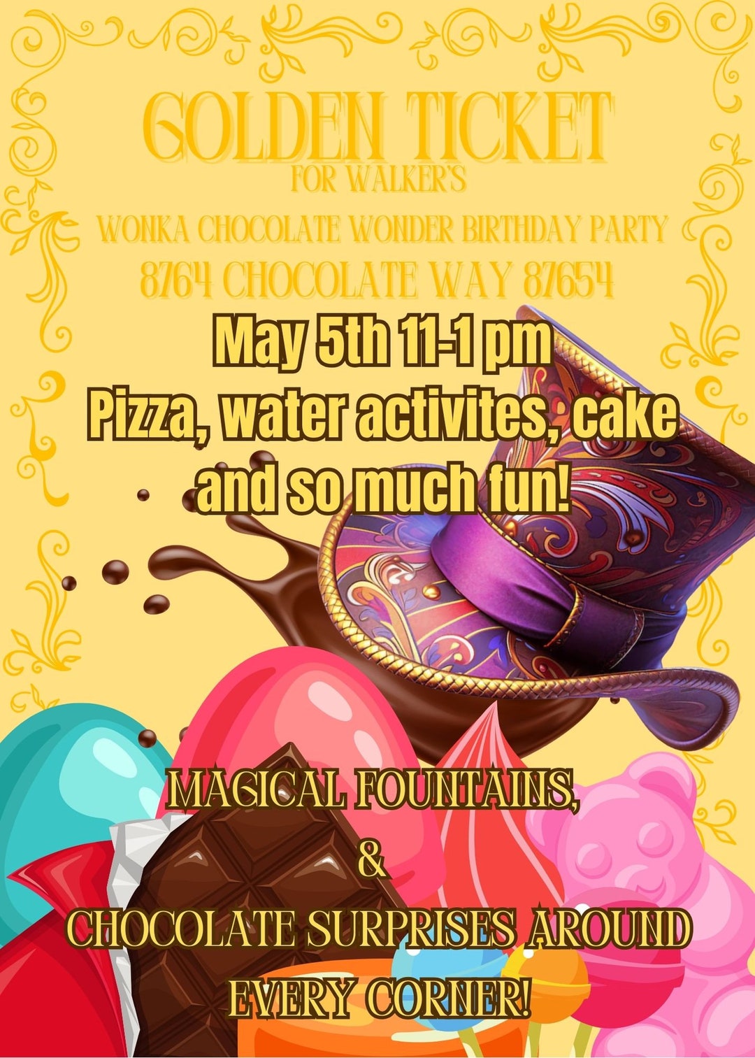 Editable Printable Custom Chocolate Factory Wonka Birthday Invitation ...