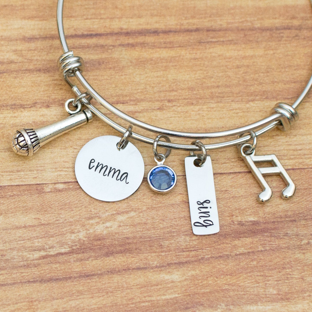 Personalized Microphone Bracelet - Gift for Singer - Music Jewelry ...