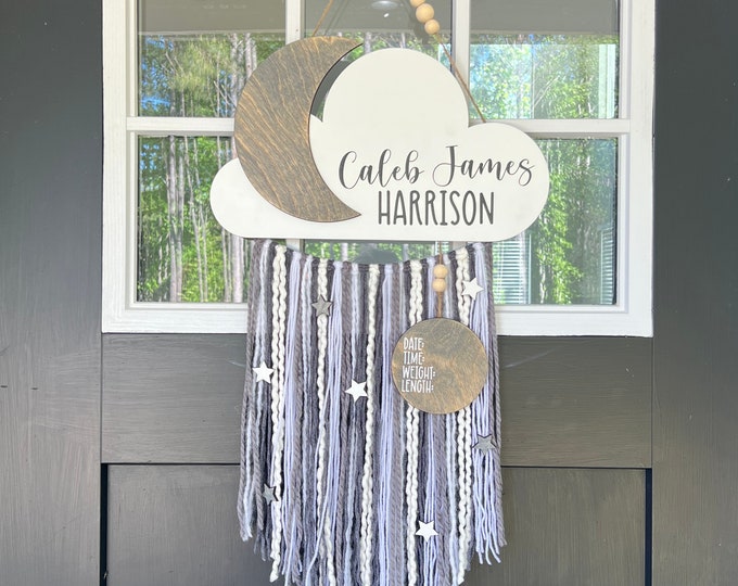 Gender Neutral Moon Clouds and Stars Hospital Nursery Door Hanger ...