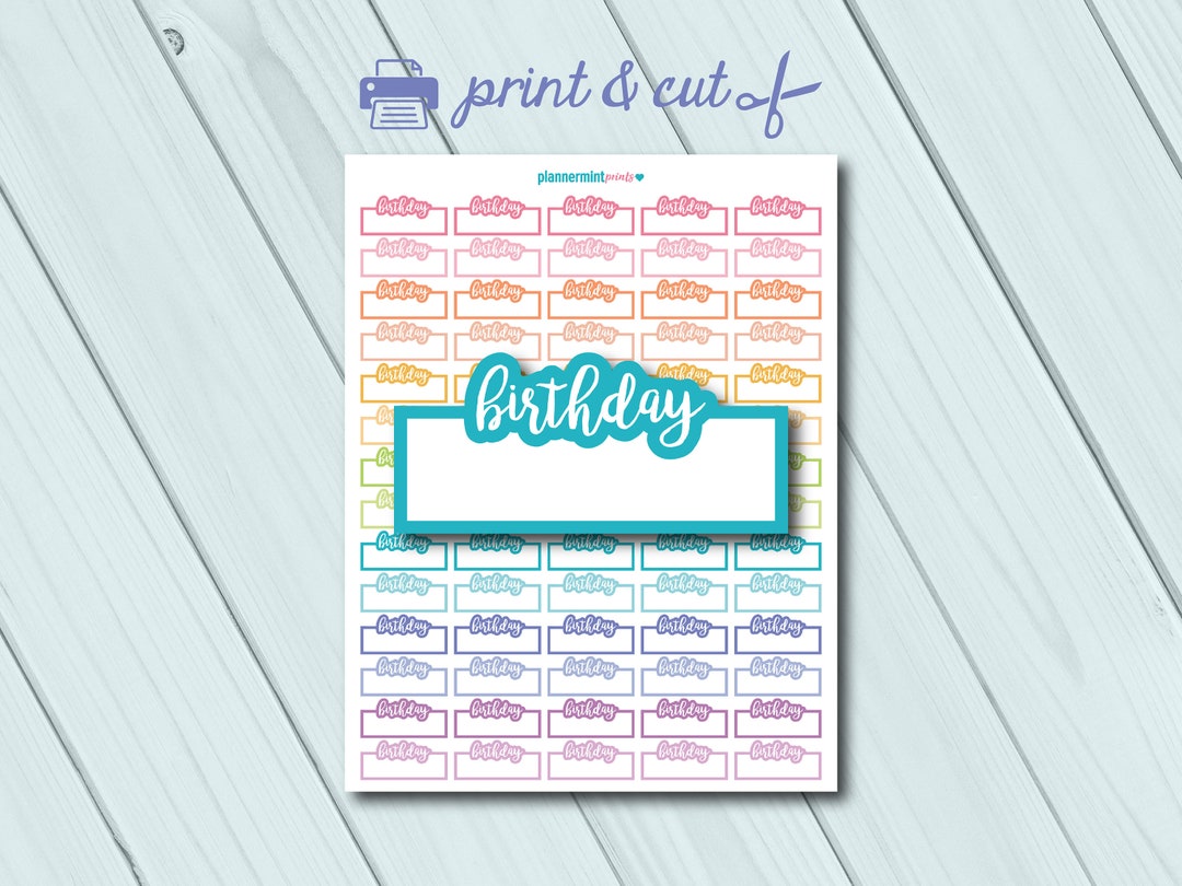 Birthday Printable Planner Stickers - Trackers - Word Outline Fillable ...