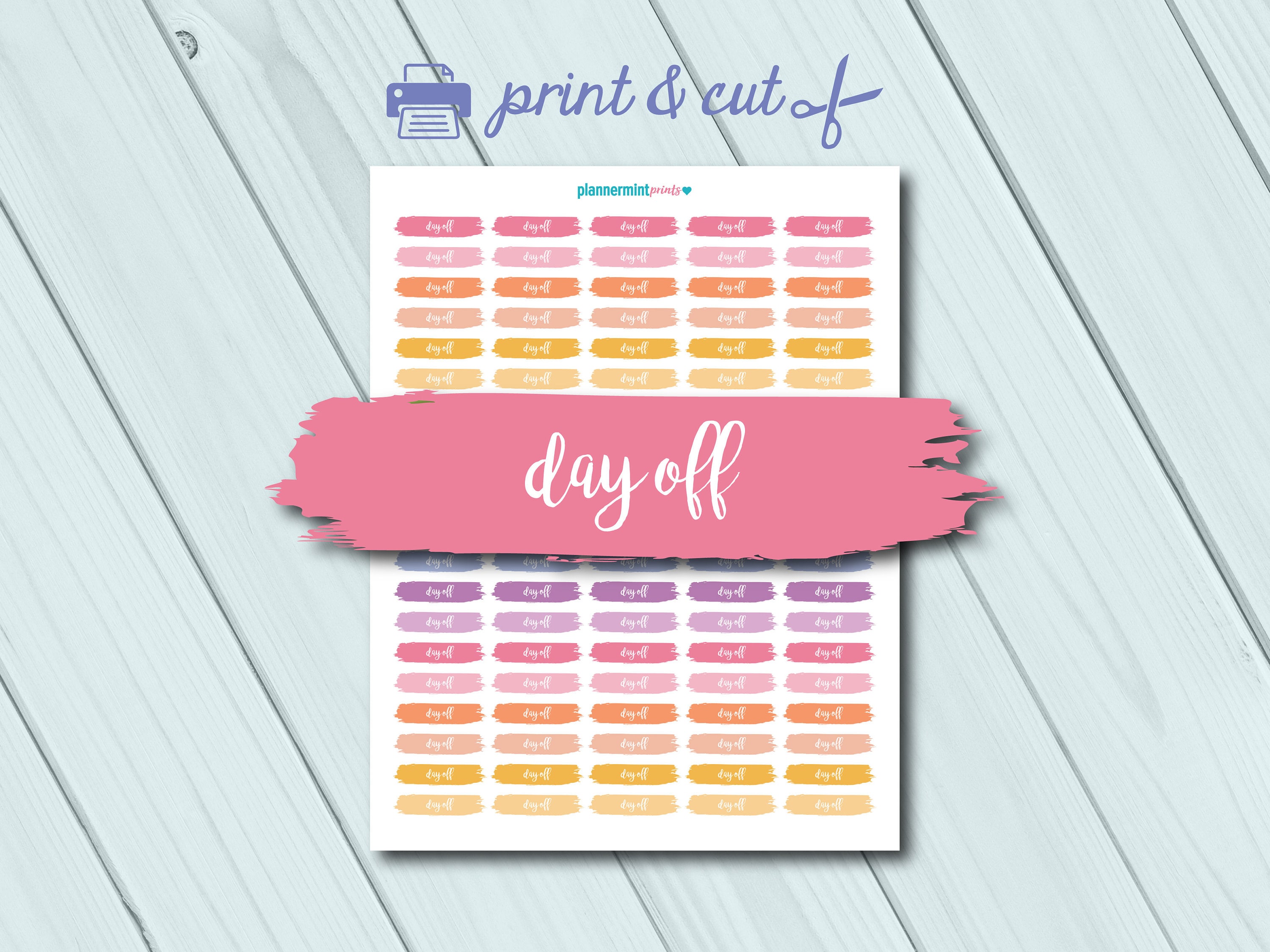 Day off Printable Planner Stickers Brush Stroke Script Stickers Erin ...