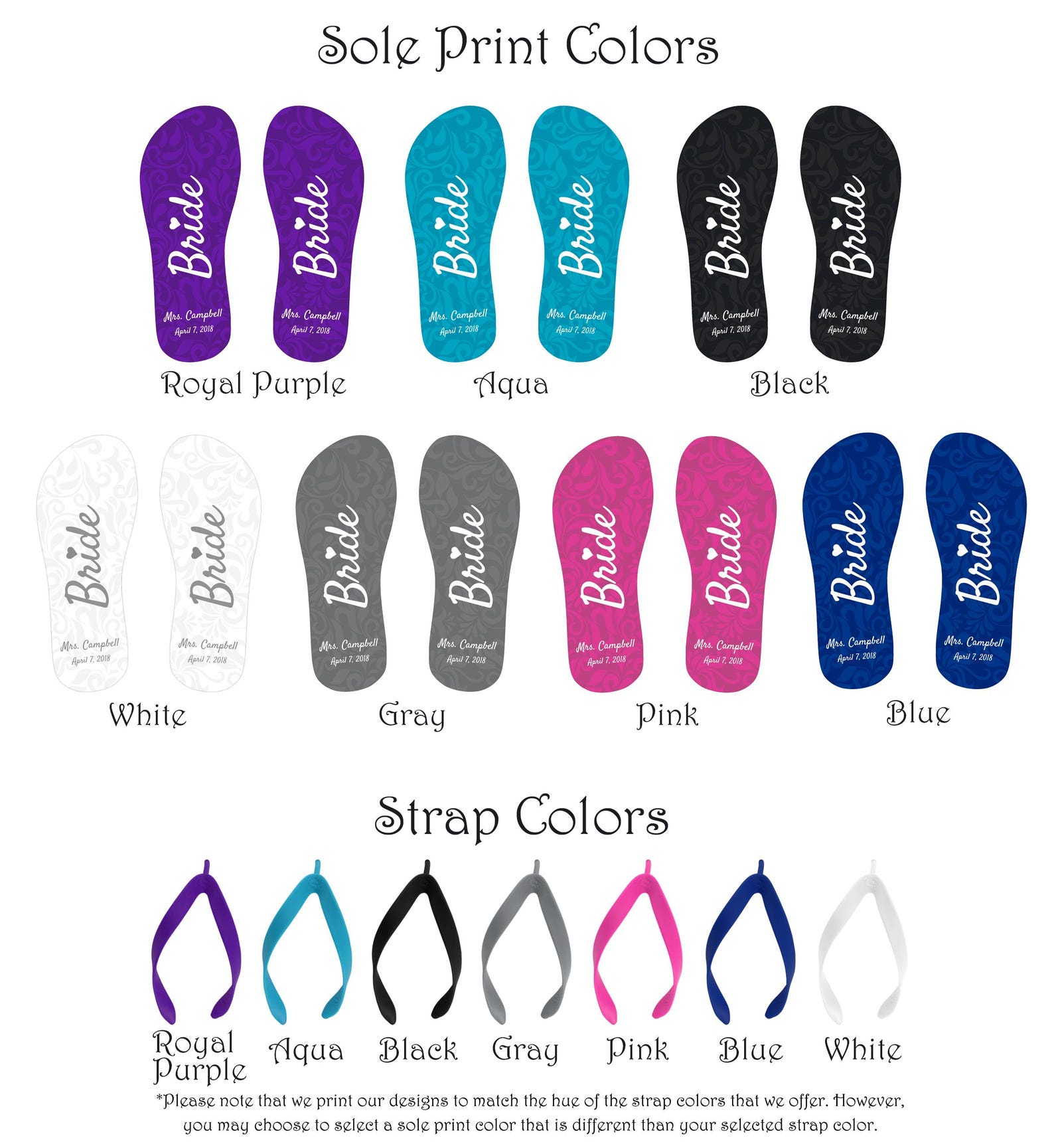 Custom Damask Bride - Sandals With Personalized Name and Date. Black ...