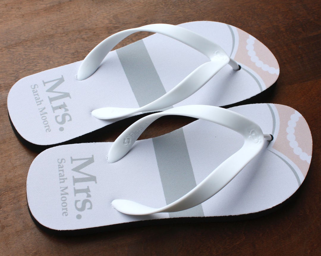 Mrs. Dress Custom Flip Flops - Personalized Bride or Wedding Party ...