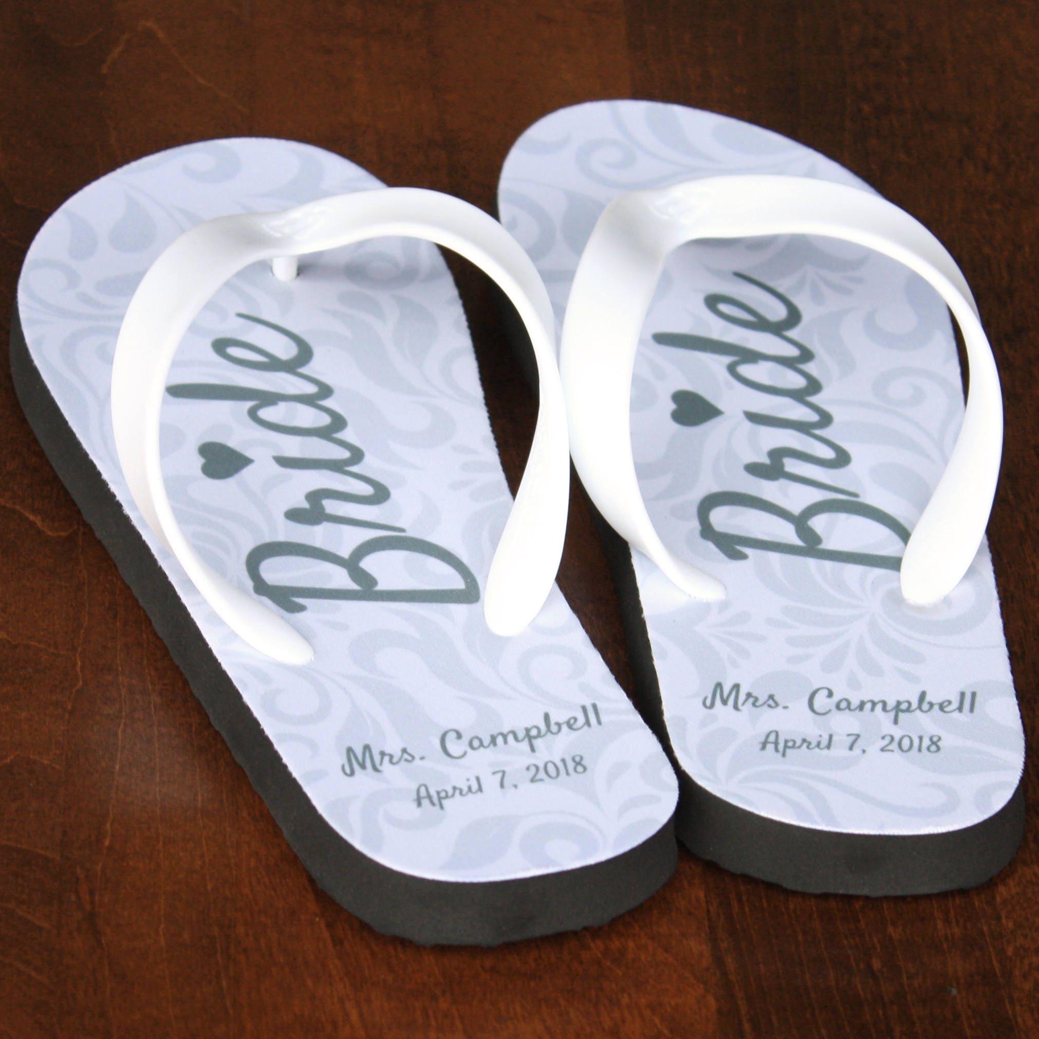 Custom Damask Bride - Sandals With Personalized Name and Date. Black ...