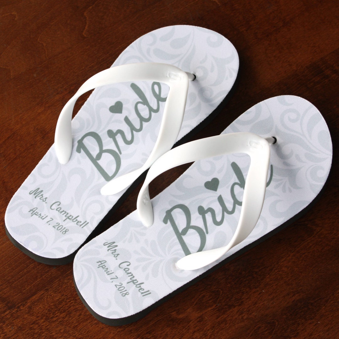 Custom Damask Bride - Sandals With Personalized Name and Date. Black ...