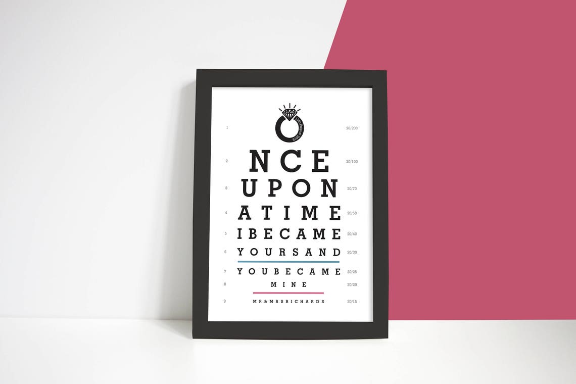 Personalised Wedding Anniversary Snellen Eye Chart Unframed | Etsy