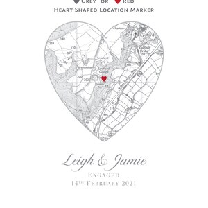 Personalised Heart Map Engagement Print Gift, Engagement Map Print ...