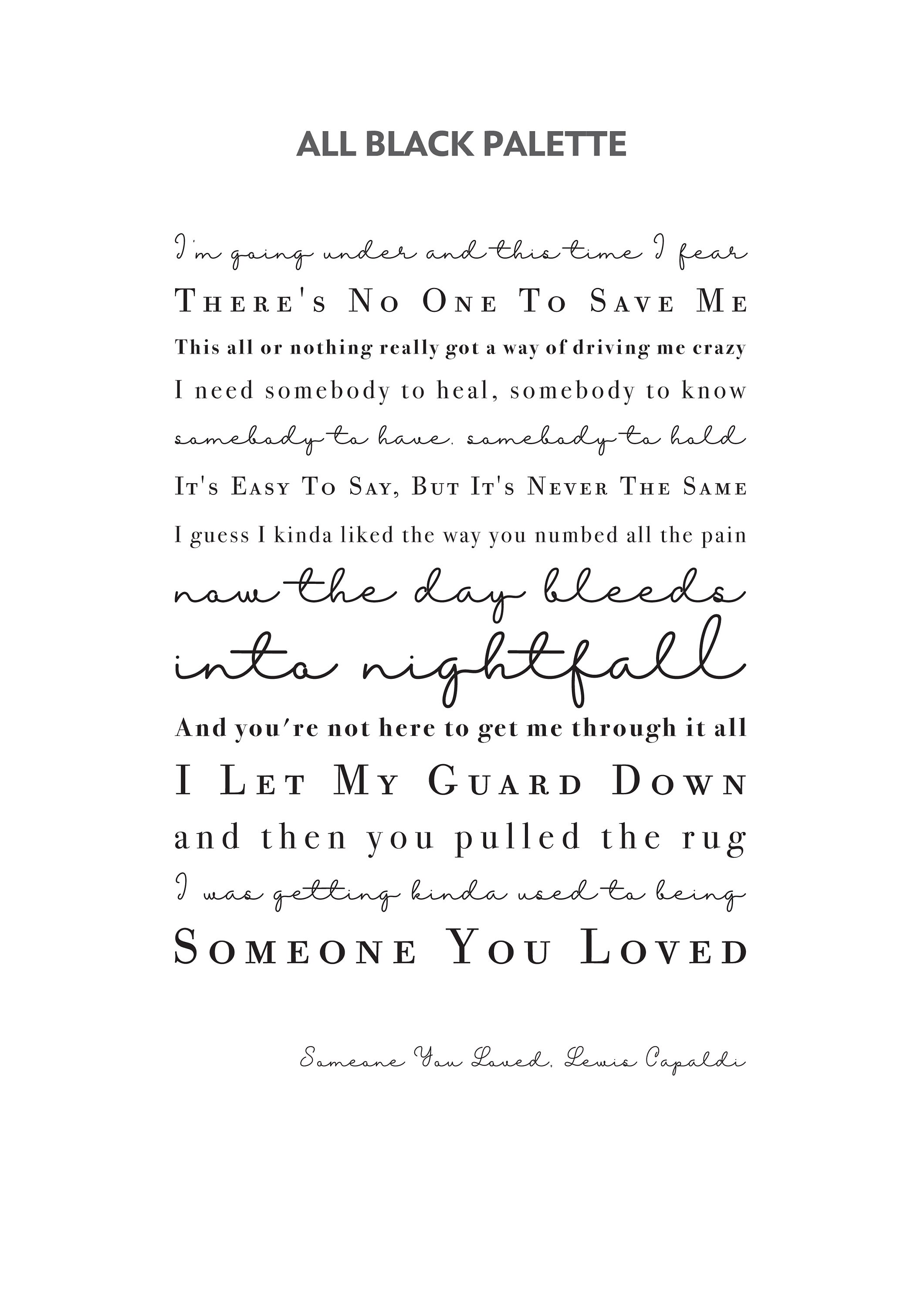 Lewis Capaldi Someone You Loved Song Lyrics Print Gift | Etsy
