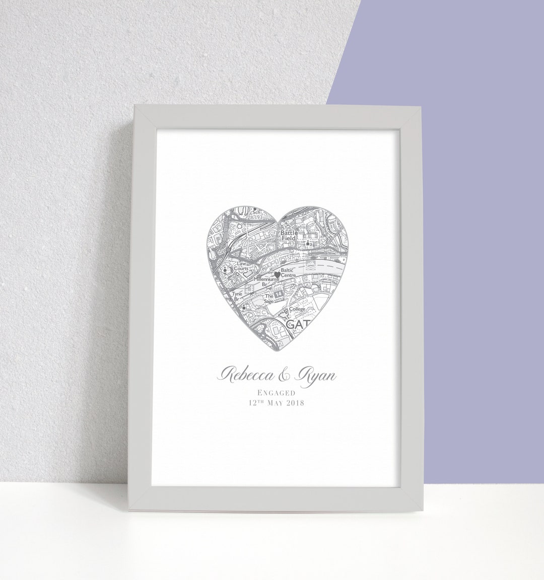 Personalised Heart Map Engagement Print Gift, Engagement Map Print ...