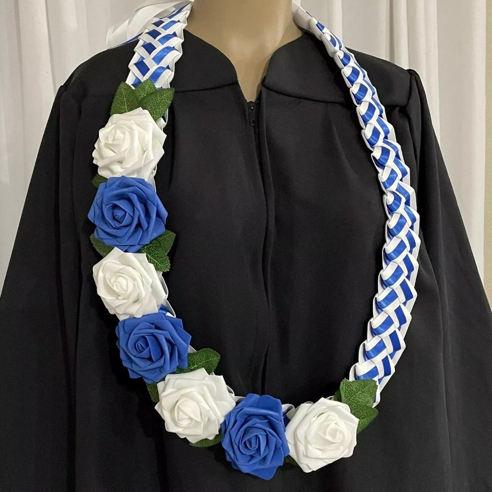 Graduation High School College Lei Flower Royal Blue White Roses ...
