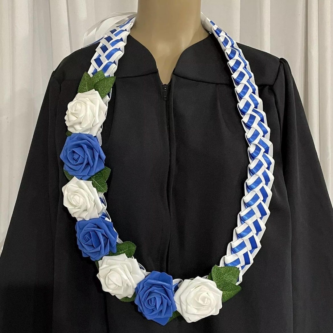 Graduation High School College Lei Flower Royal Blue White Roses ...