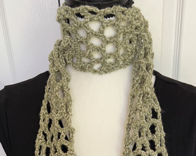 Boho Variegated Green and Cream, Skinny Extra Long Crochet Lightweight ...