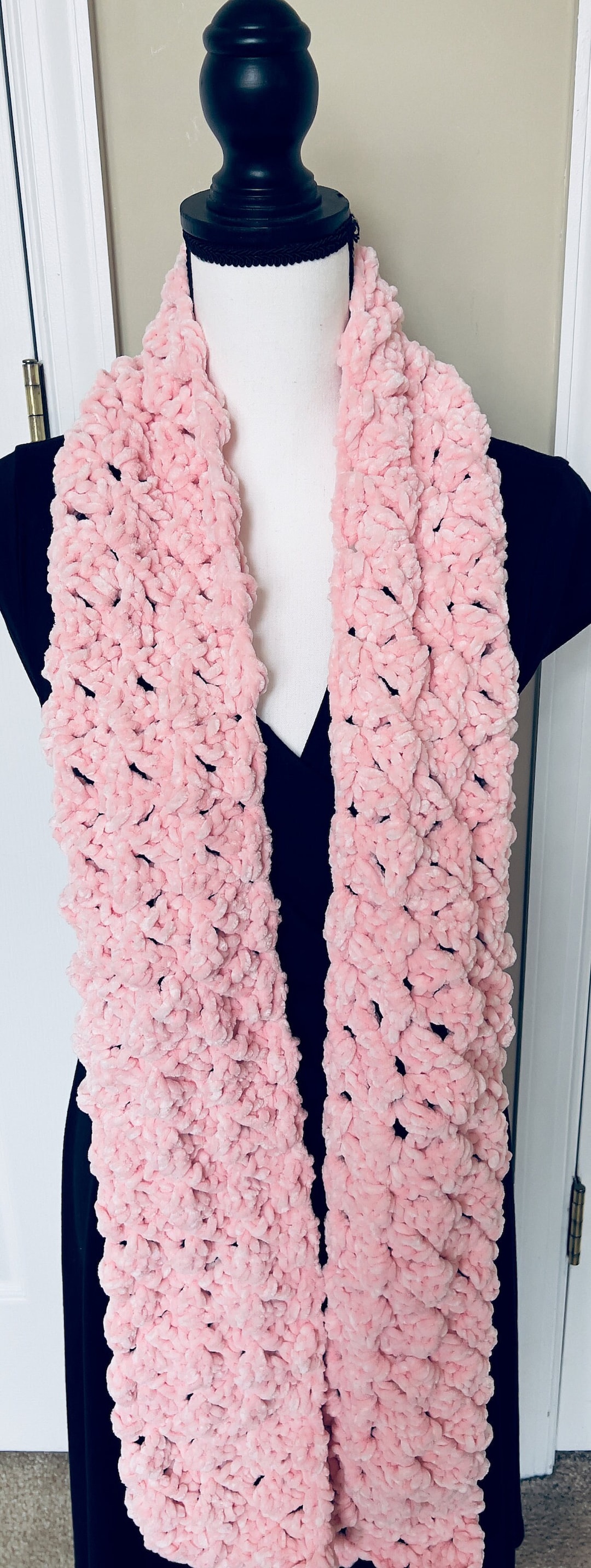 Chunky Pink Chenille Crochet Long Scarf - Etsy