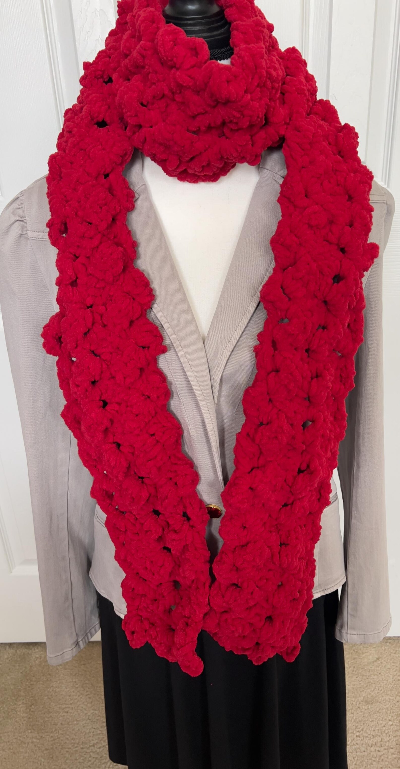 Chunky Chenille Long Red Crochet Scarf - Etsy