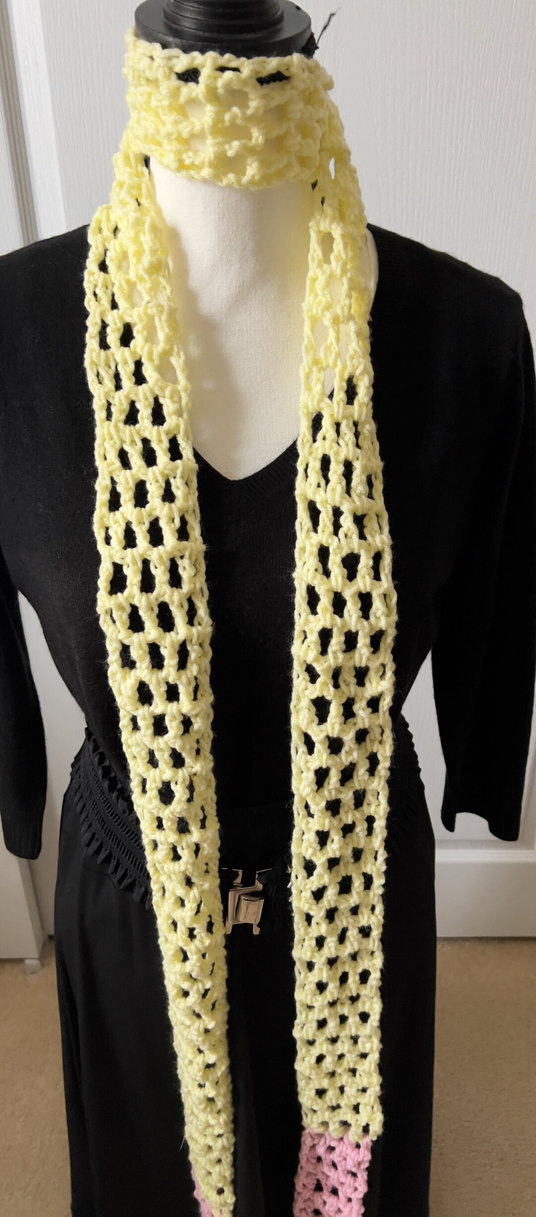 Boho Skinny Scarf, Extra Long Crochet Lightweight Scarf, Sunny Yellow W ...