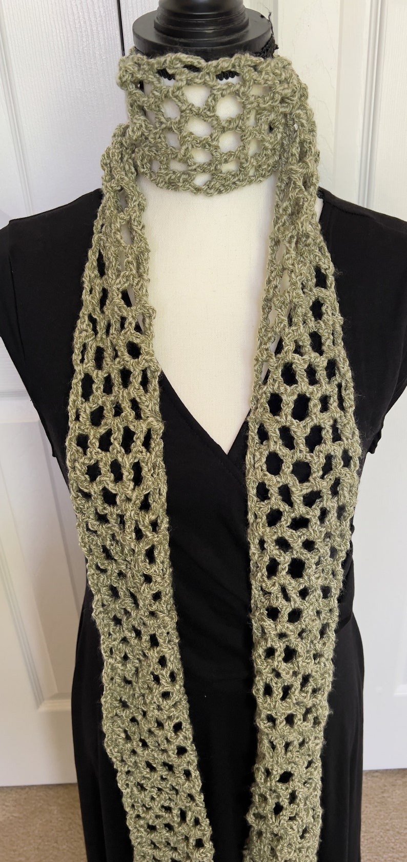 Boho Variegated Green and Cream, Skinny Extra Long Crochet Lightweight ...