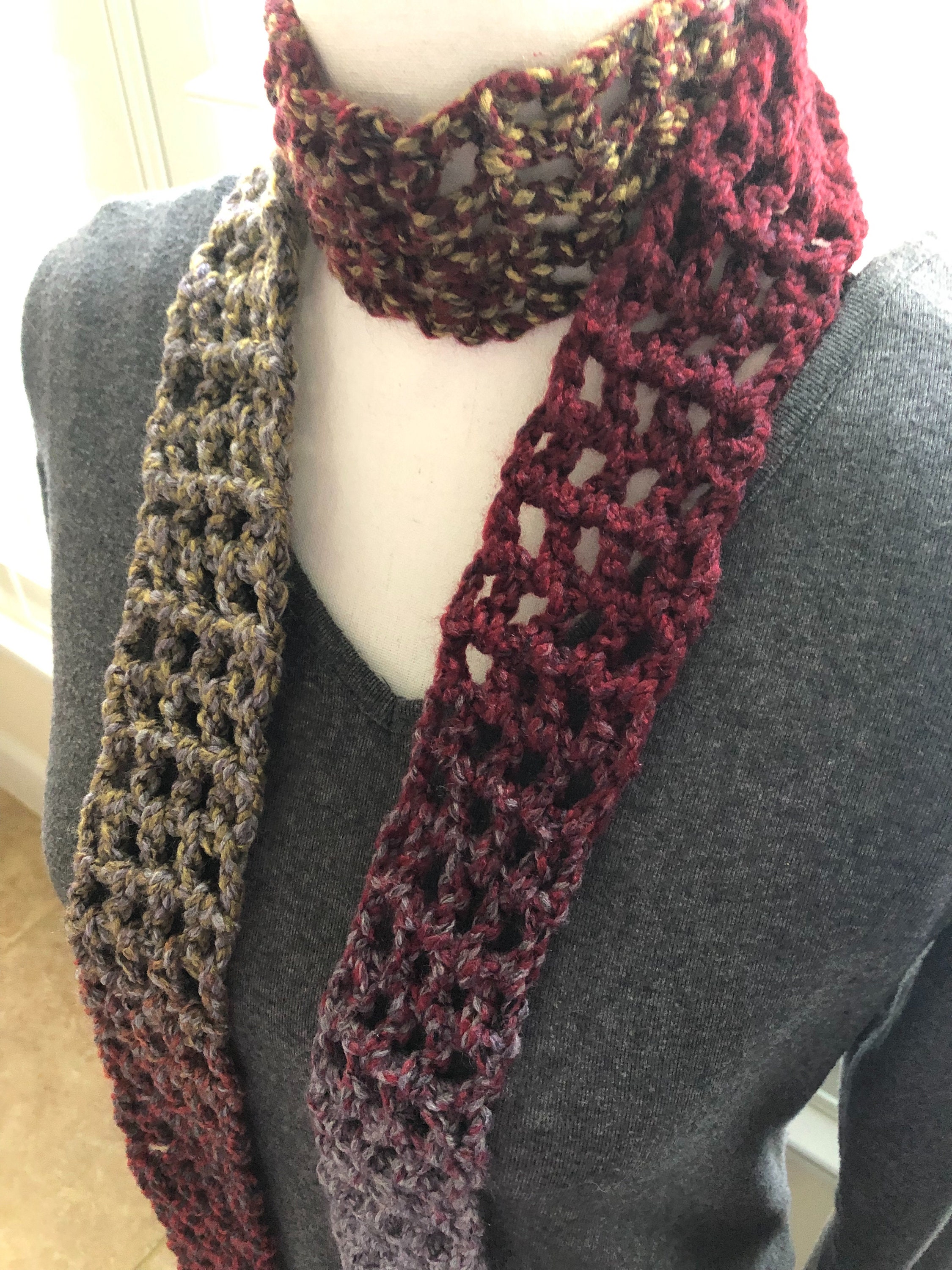 Eyelet, Extra Extra Long Skinny Long Crochet Lightweight Scarf, Choker ...