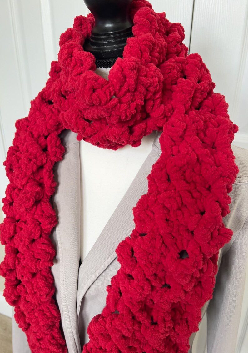 Chunky Chenille Long Red Crochet Scarf - Etsy