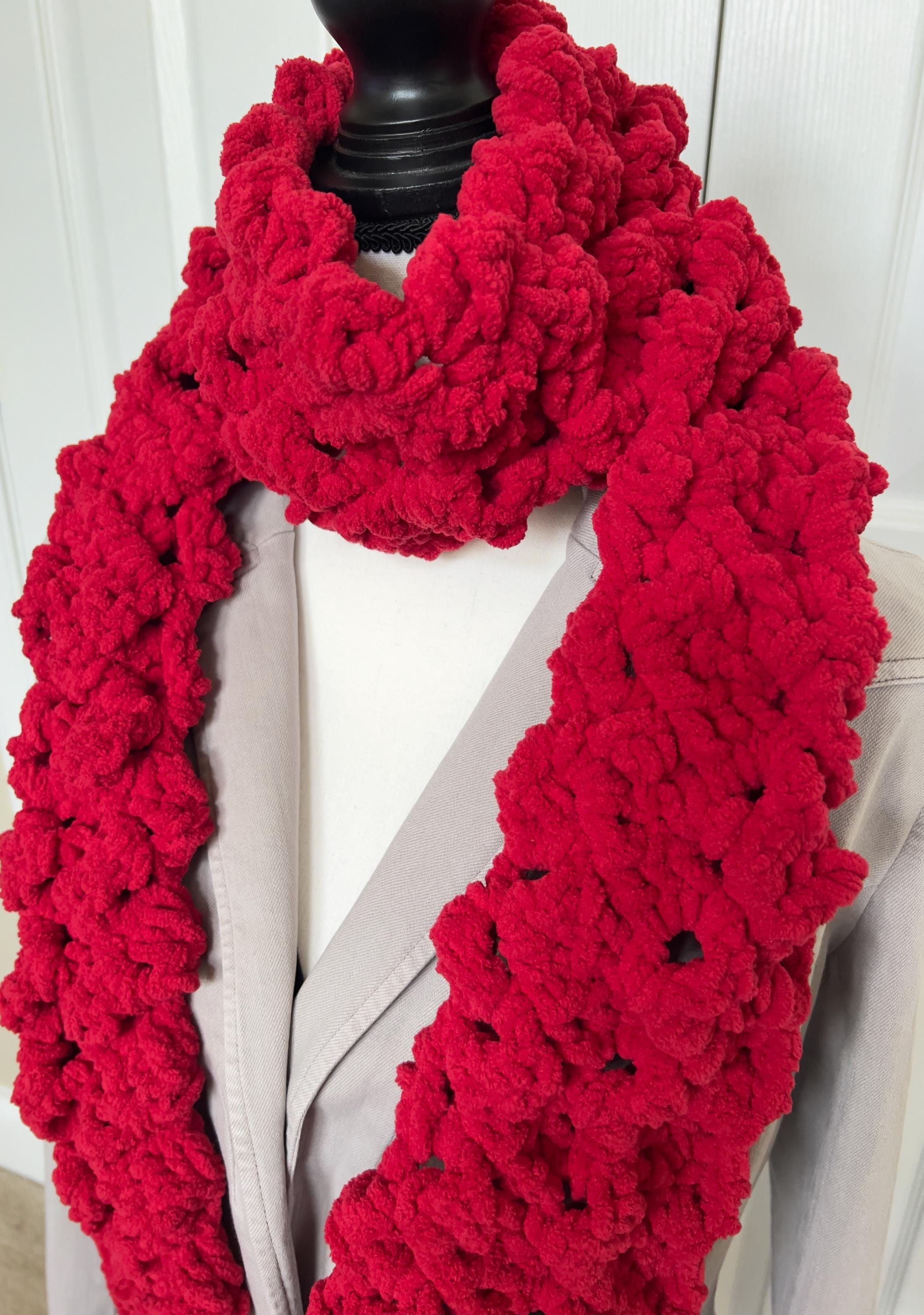 Chunky Chenille Long Red Crochet Scarf - Etsy