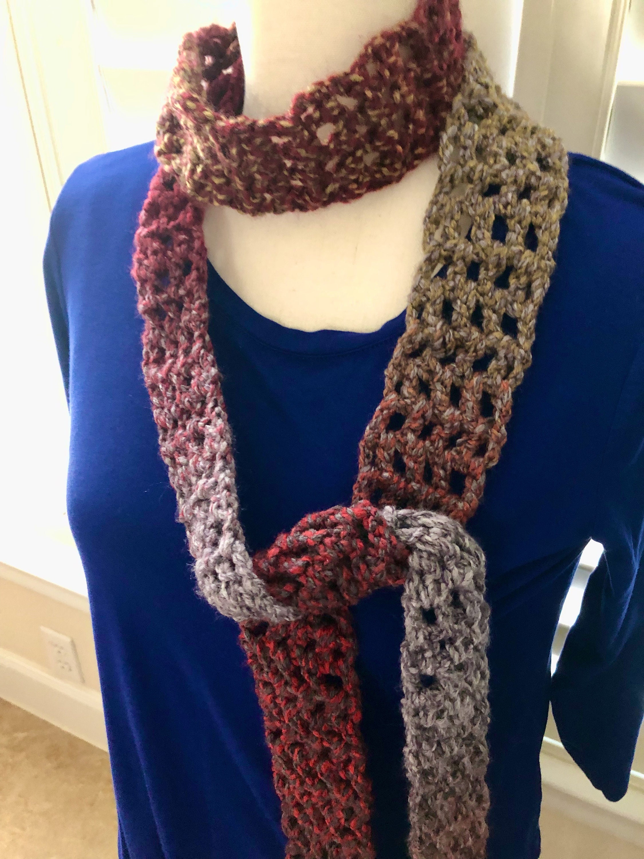 Eyelet, Extra Extra Long Skinny Long Crochet Lightweight Scarf, Choker ...