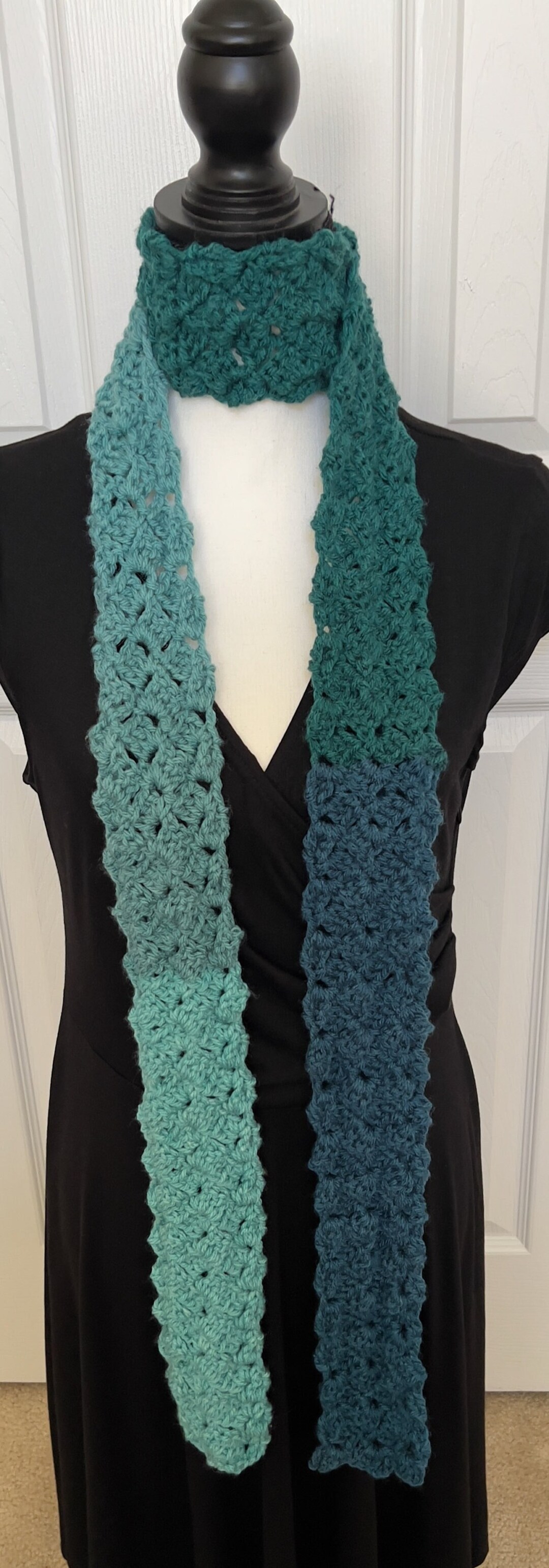 Crochet Long Color Block Shades of Blue/green Scarf - Etsy