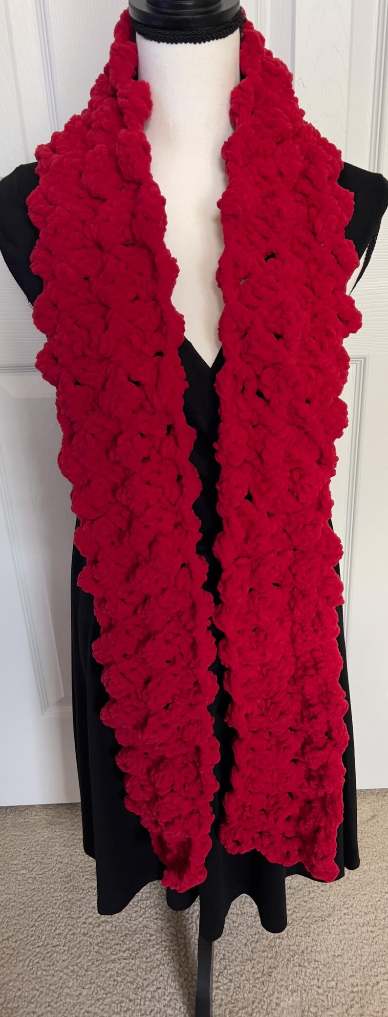 Chunky Chenille Long Red Crochet Scarf - Etsy