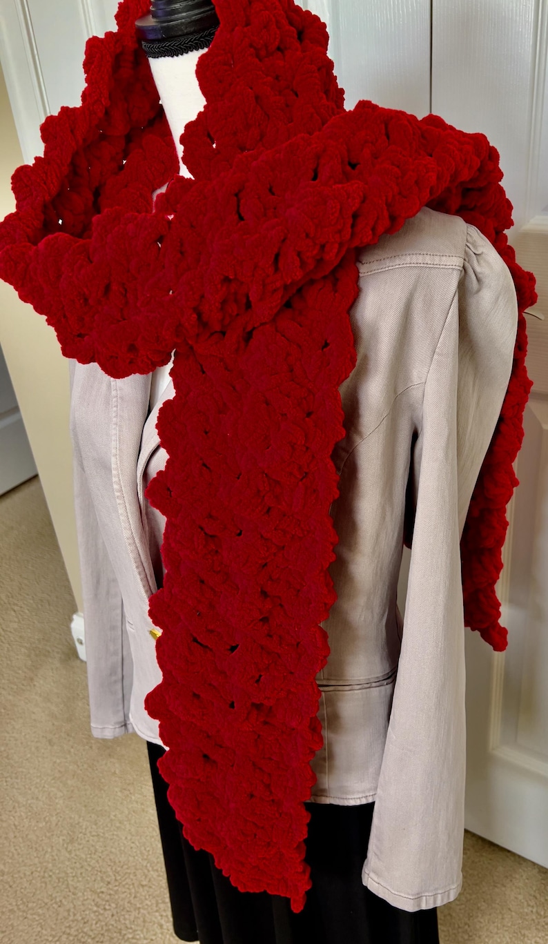 Chunky Chenille Long Red Crochet Scarf - Etsy