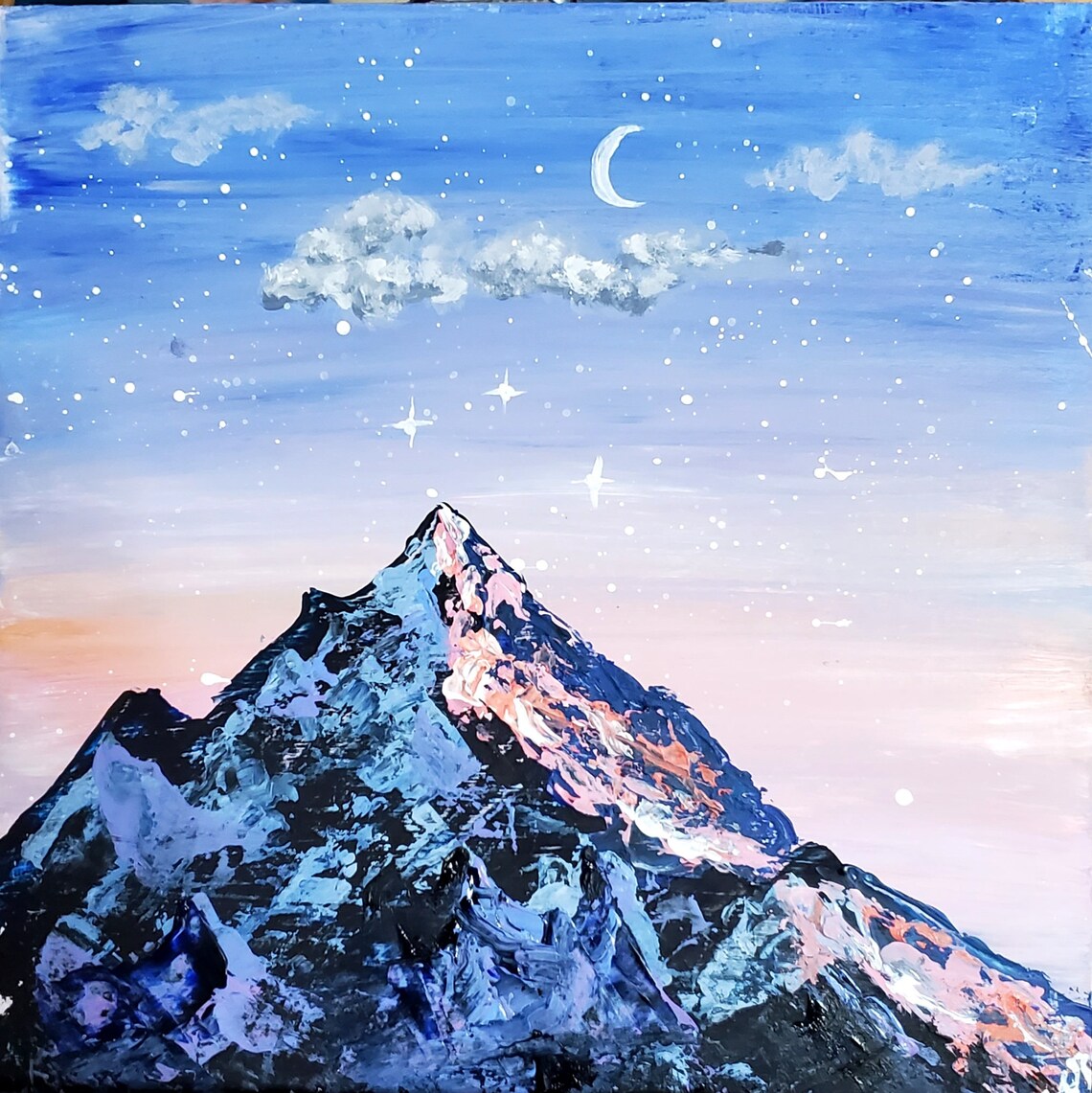 Velaris II Bob Ross Inspired Sunset Mountains Pink Sky - Etsy