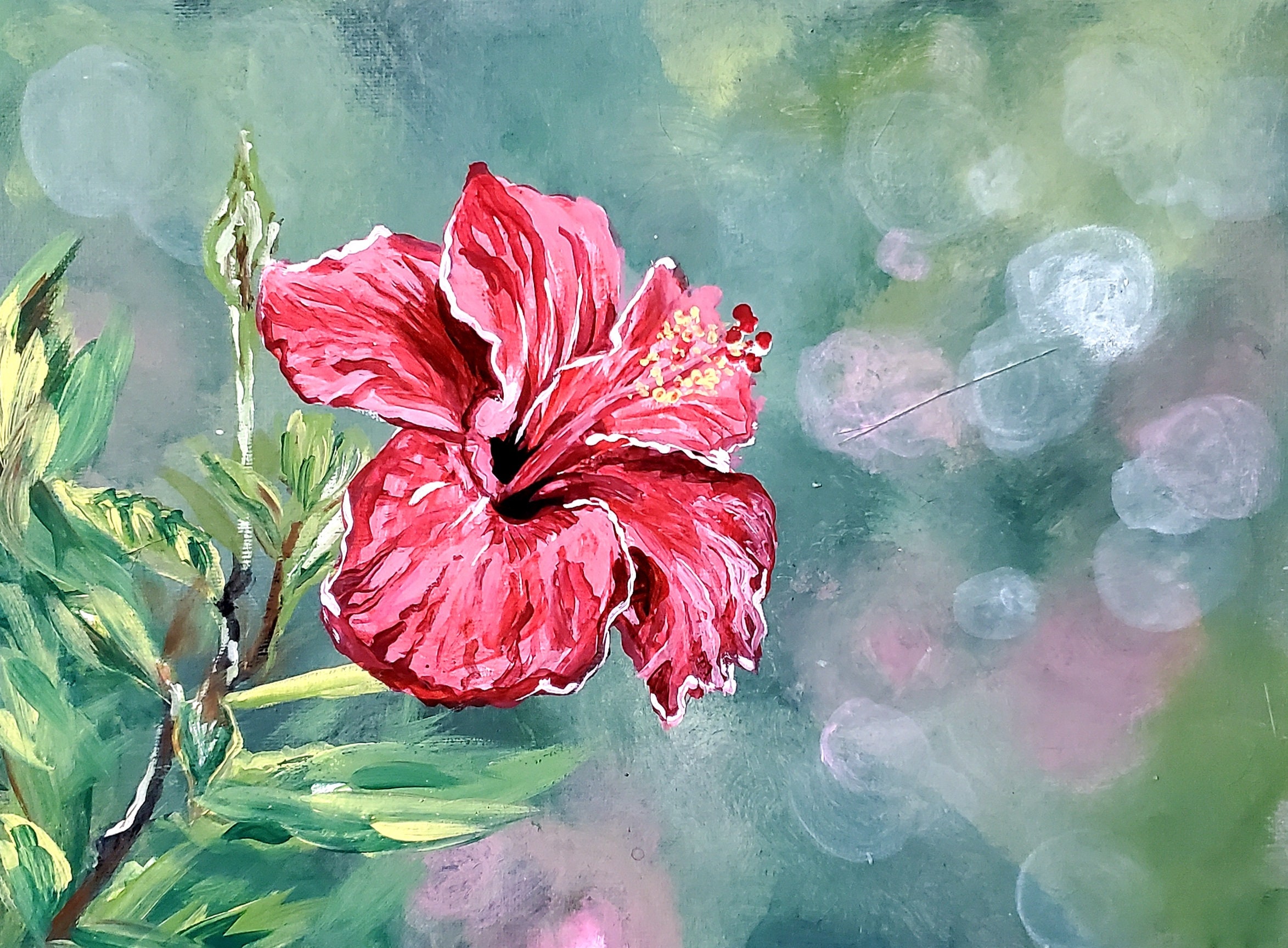 Hibiscus Acrylic Painting