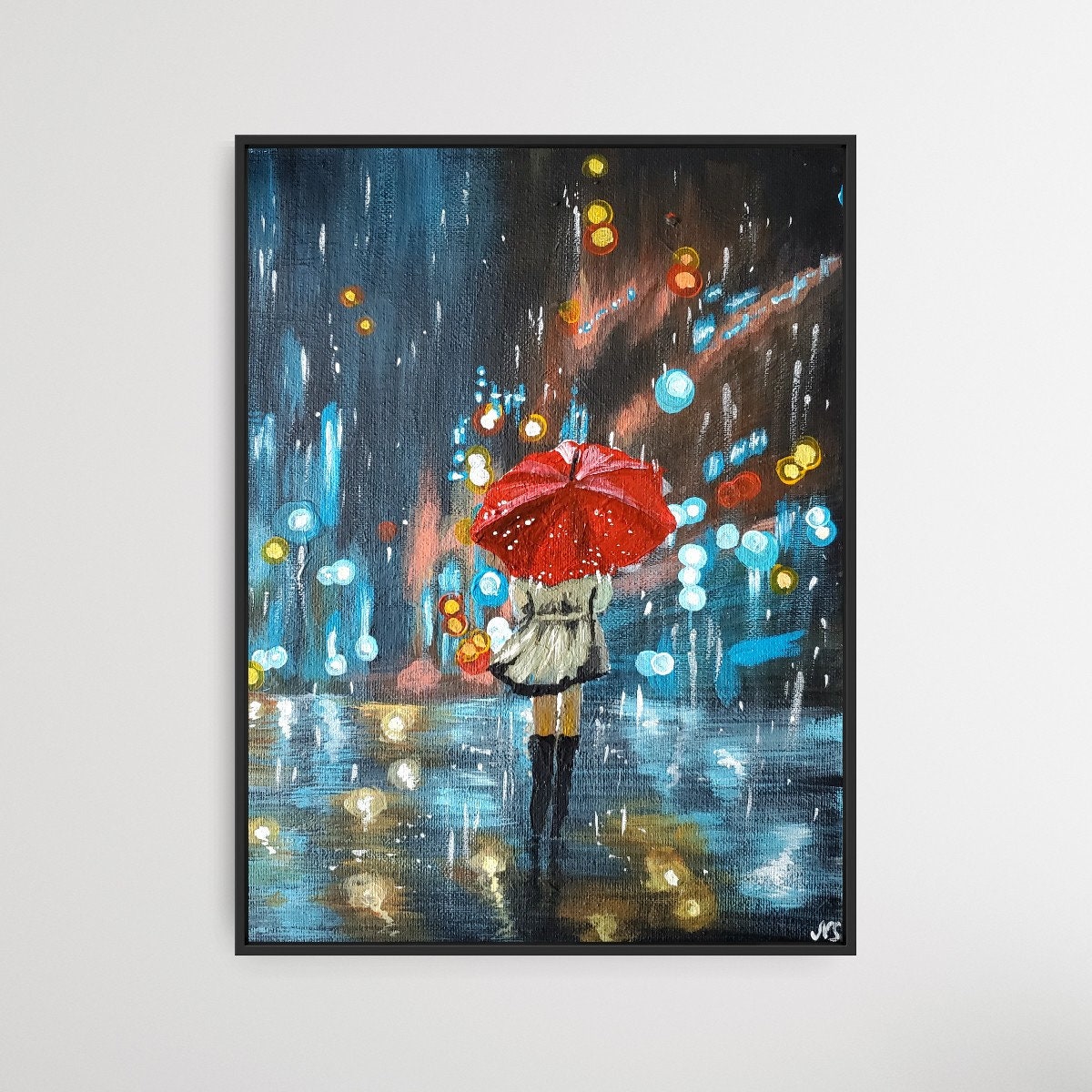 Girl Walking In The Rain Painting