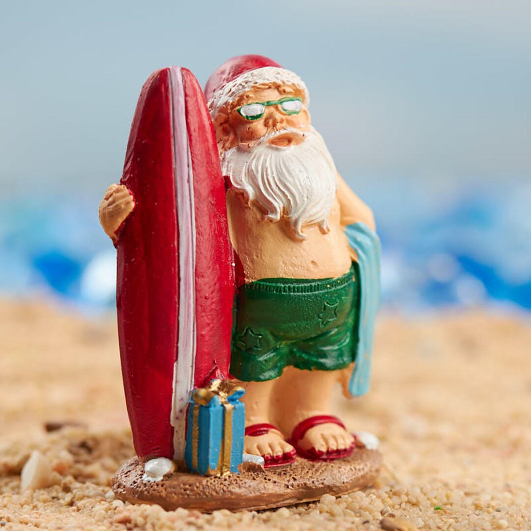Miniature Garden Santa on the Beach With Surfboard, Height 3.5 Inches ...