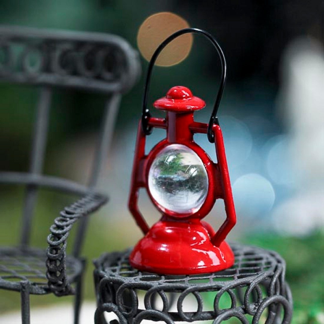 Miniature Fairy Garden Metal Red Lantern With Handle, Height 2 Inches ...