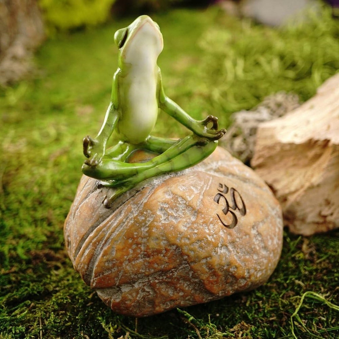 Miniature Zen Garden Meditating Tree Frog on Rock With Om Symbol ...