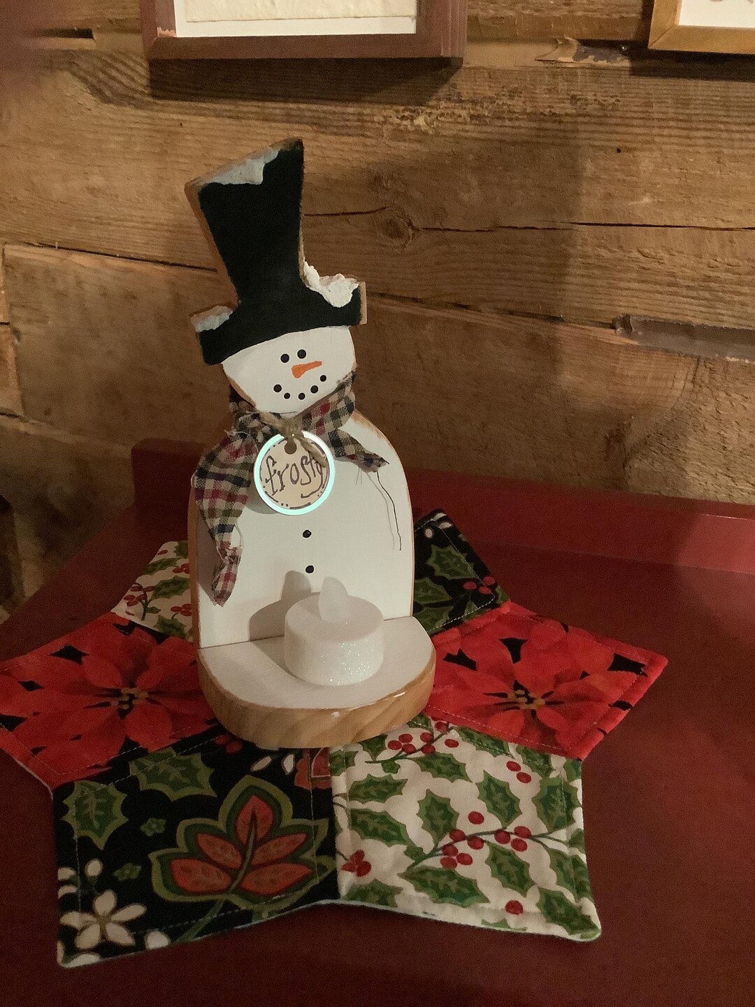 Pine Wood Snowman With Tealight - Etsy