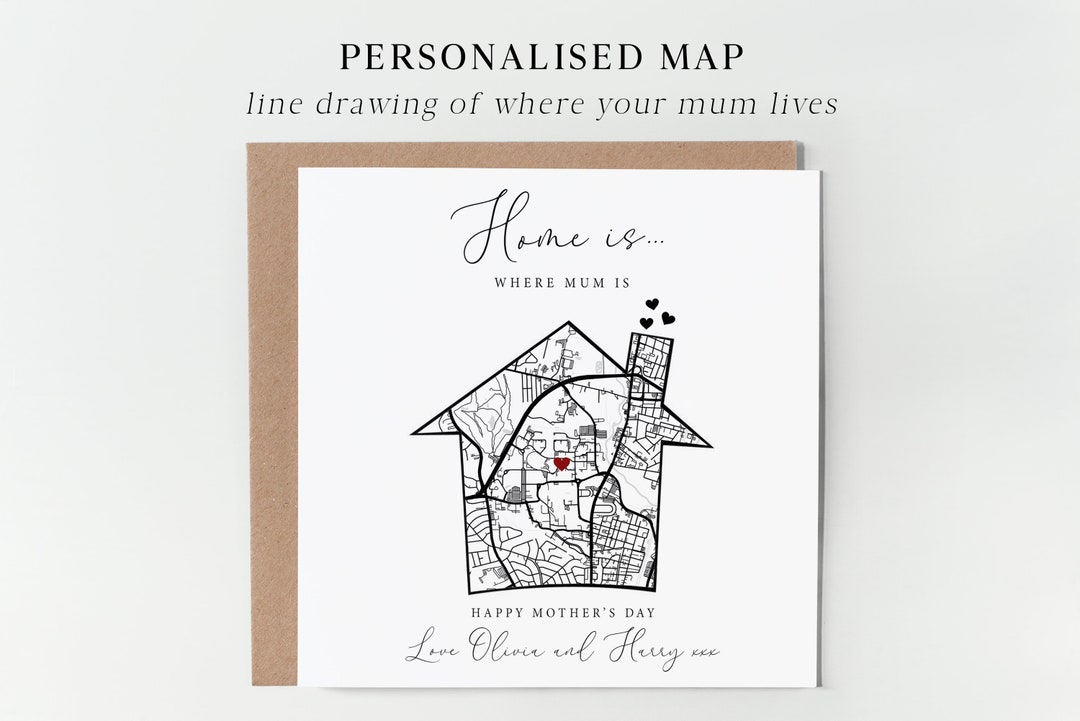 Personalised Mother's Day Map Card / Personalised Mother's Day Card ...