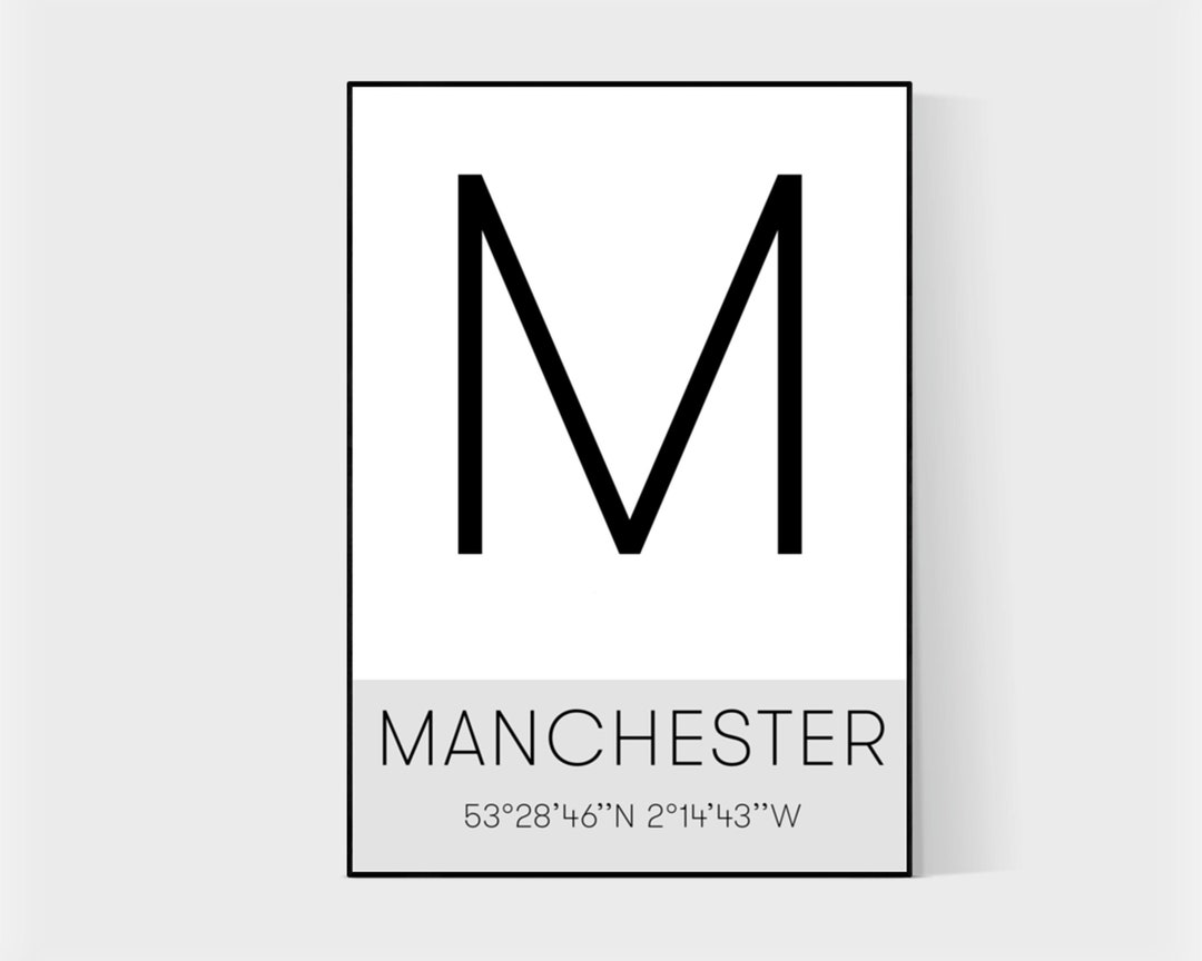 Manchester print initial print Manchester gift typography print ...