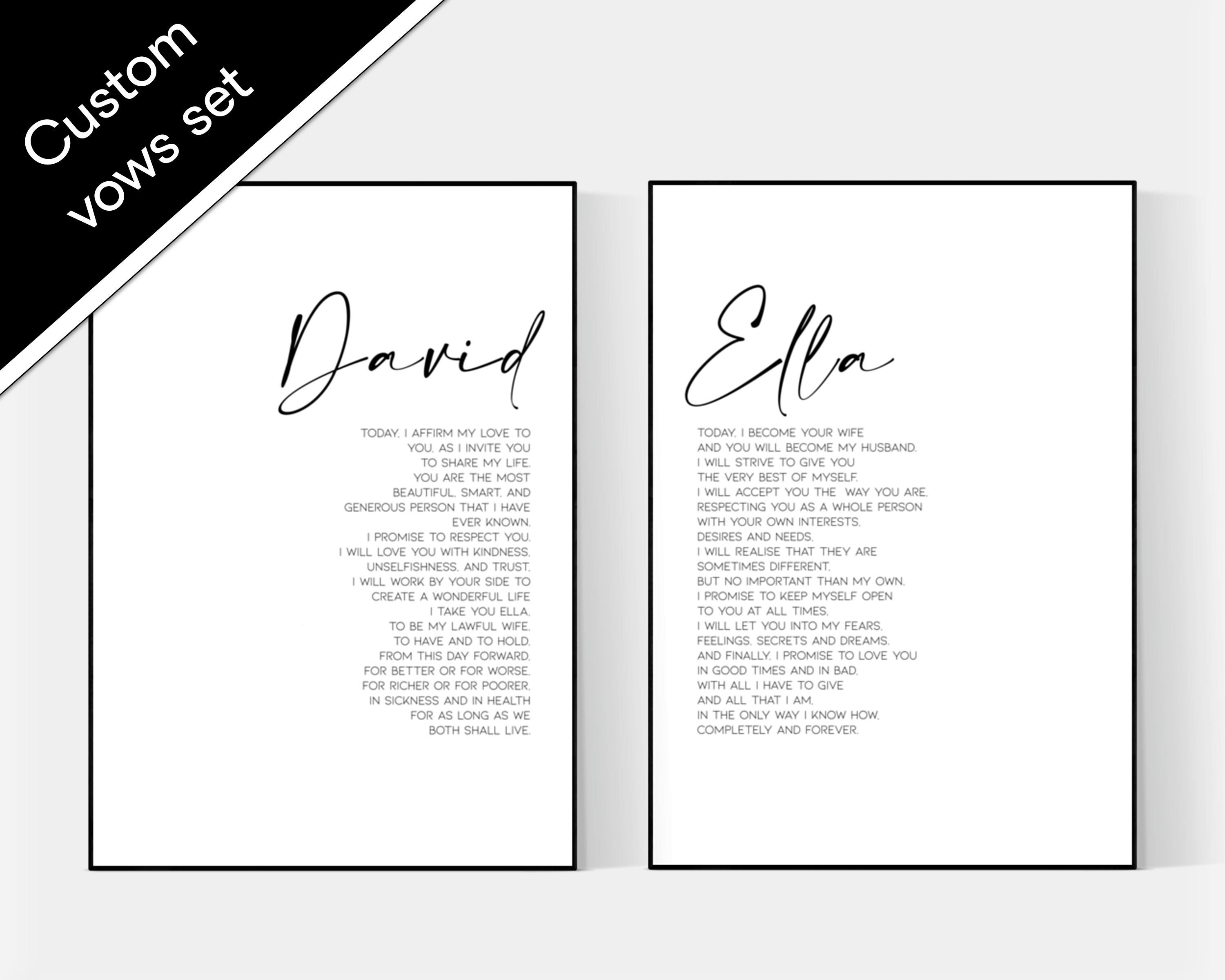 Wedding vows print set Personalised wedding vows Paper | Etsy