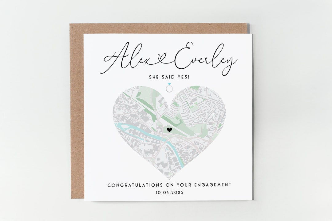 Personalised Engagement Map Card / Custom Map Card / She Said Yes Card ...
