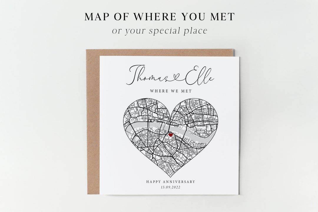 Personalised Anniversary Card / Custom Map Card / Special Place Card ...