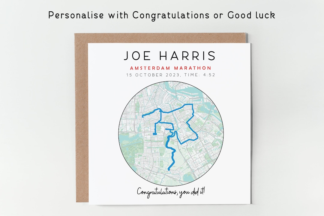Personalised Amsterdam Marathon Map Card Personalised - Etsy