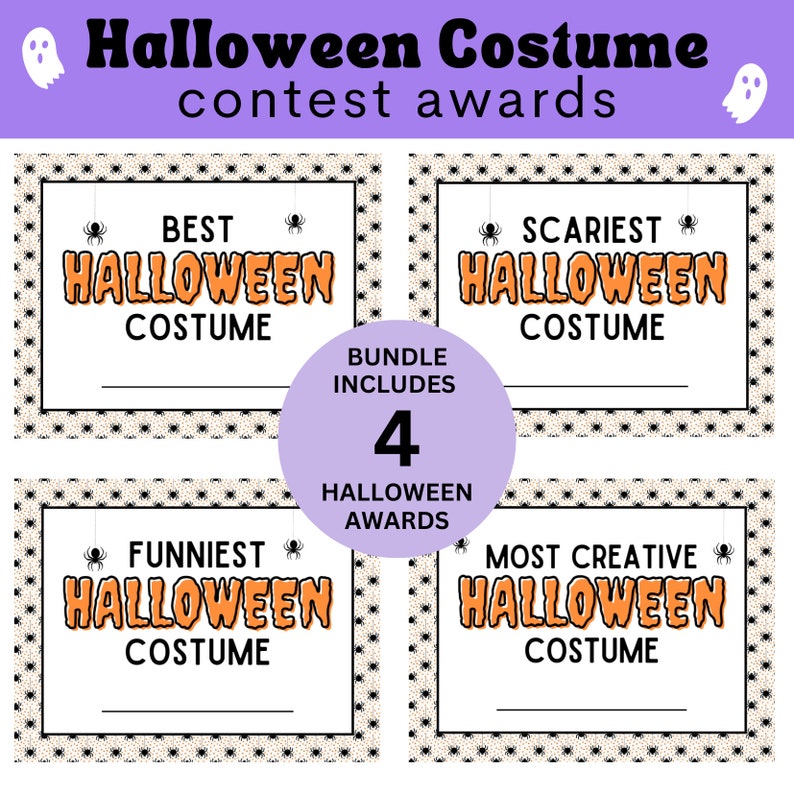 Printable Halloween Costume Award Certificate Bundle, Costume Winners ...