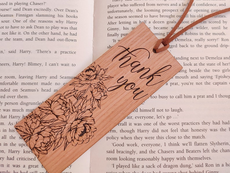 Custom Wooden Bookmark, Thank You Gift, Peony Bookmark, Appreciation ...